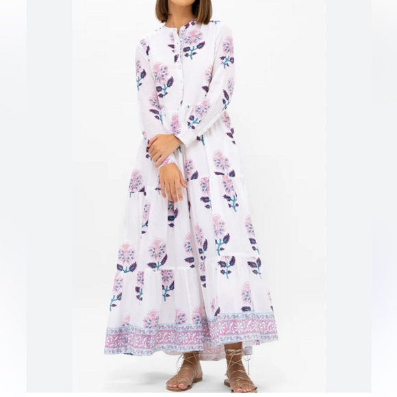 Oliphant | Dresses | Oliphant Mandarin White Floral Print Ruffled ...